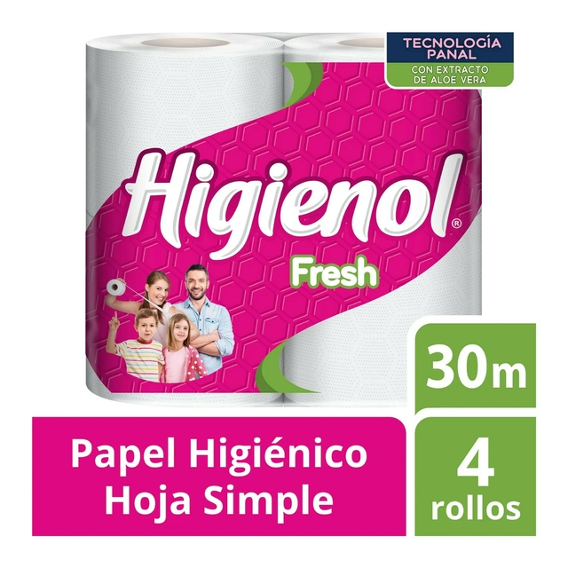 Papel Higiénico Higienol 4 Rollos X 30 M Hoja Simple Fresh
