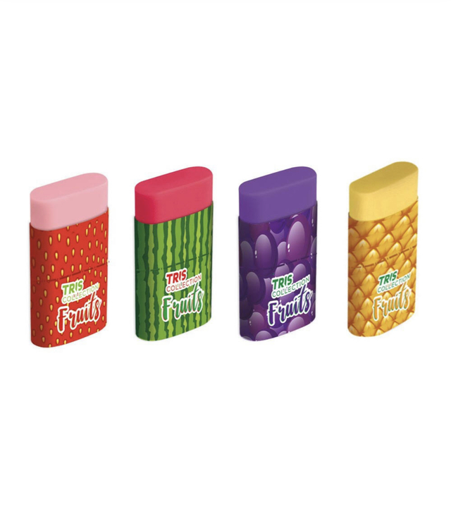 Borracha frutas cheirinho Tris - Pink Blue Paper Borracha frutas cheirinho Tris - Pink Blue Paper