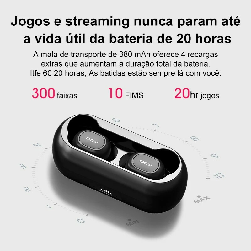 Fone Bluetooth 5.1 TWS com Case Carregador de 380 mAh - QCY T1C