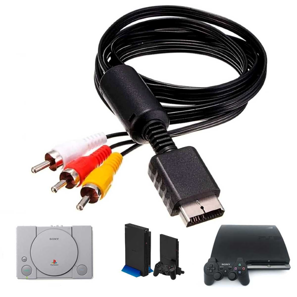 Cabo AV Playstation Ps1 Ps2 Ps3 Fat Slim audio e video 3 RCA