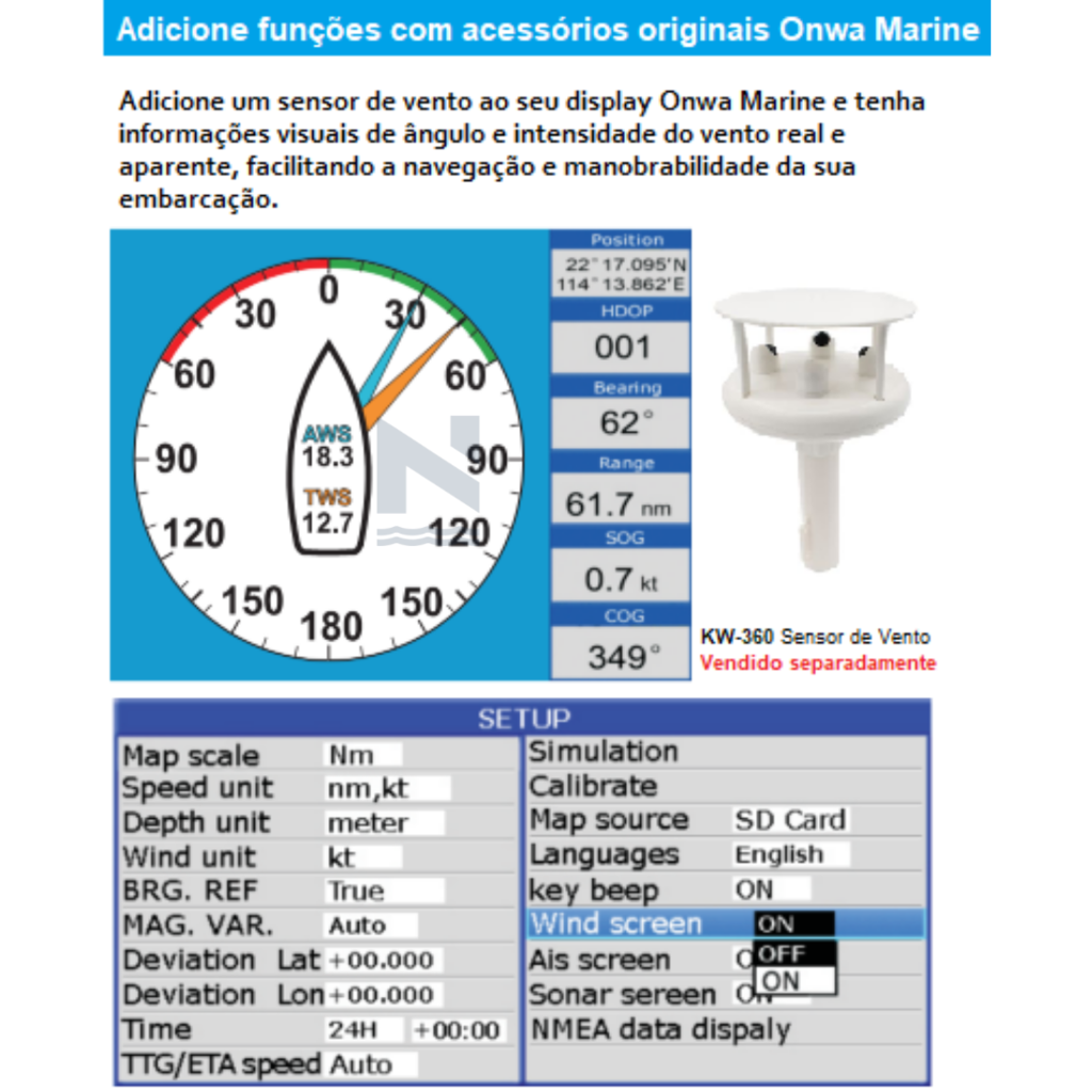 GPS 5" c/ AIS Classe B+ Transmite e Recebe Onwa KP-38A